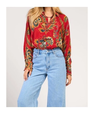 Farm Rio Long Sleeve Lapel Collar Printed Shirt