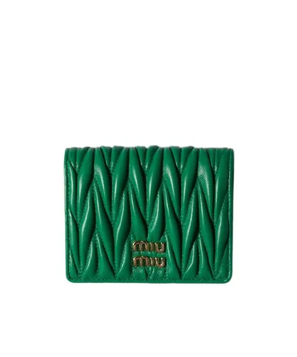 Miu Miu Small Matelassé Nappa Leather Wallet - Green