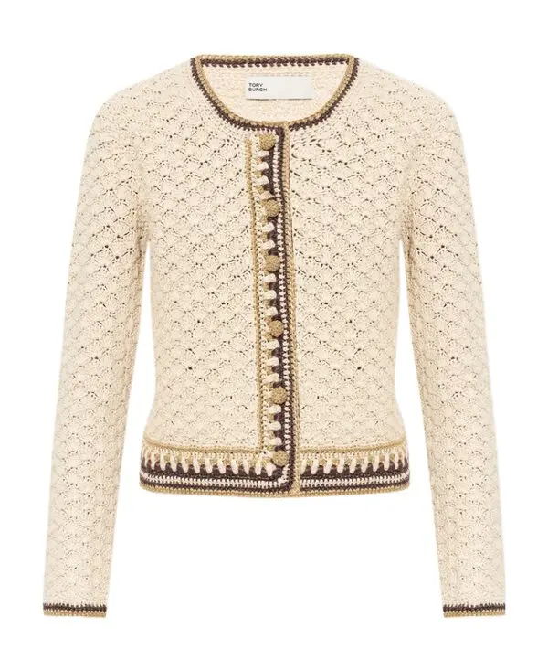 Tory Burch Buttoned Long-sleeved Cardigan - Nude