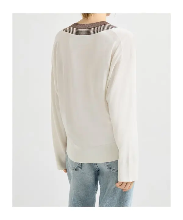 Brunello Cucinelli Striped V-neck Sweater - White