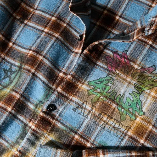 Amiri Plaid Tiedye Flameprint Longsleeve Shirt