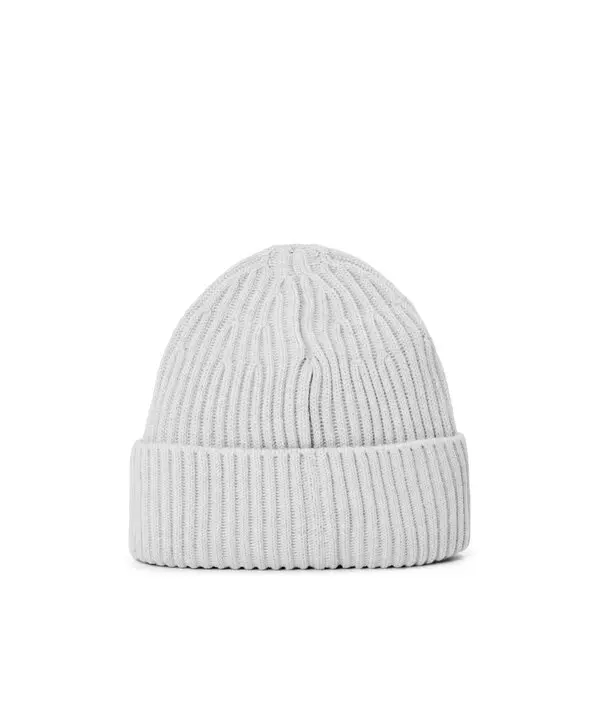 Stone Island Light White Ribbed Knit Beanie