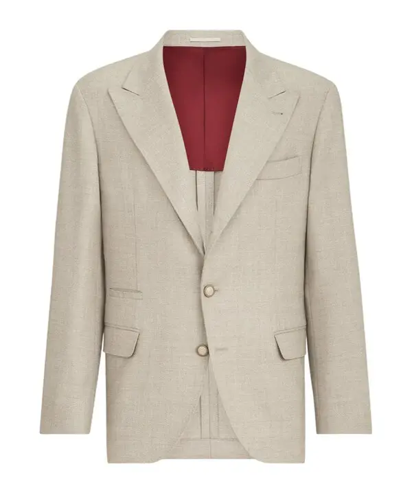 Brunello Cucinelli Mouliné Virgin Wool Twill Deconstructed Blazer With Large Peak Lapels