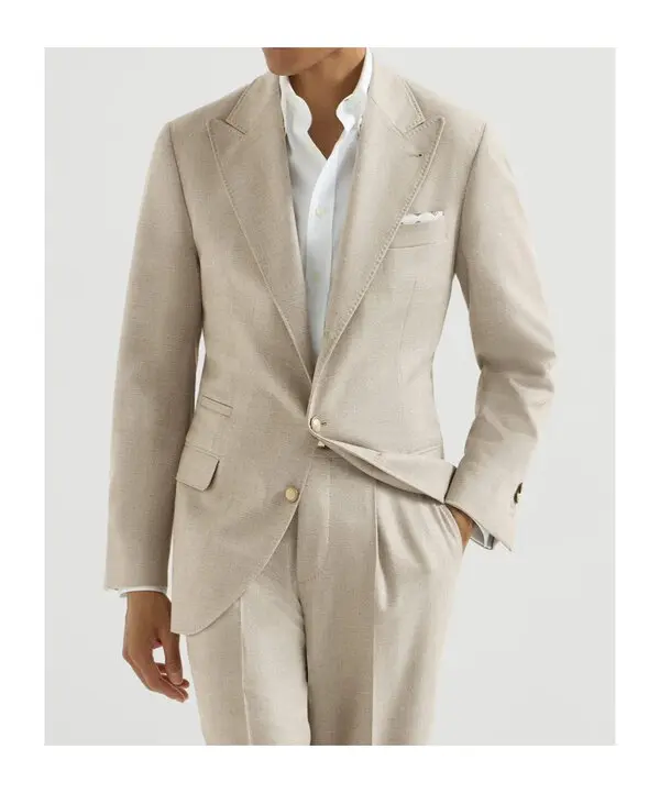 Brunello Cucinelli Mouliné Virgin Wool Twill Deconstructed Blazer With Large Peak Lapels
