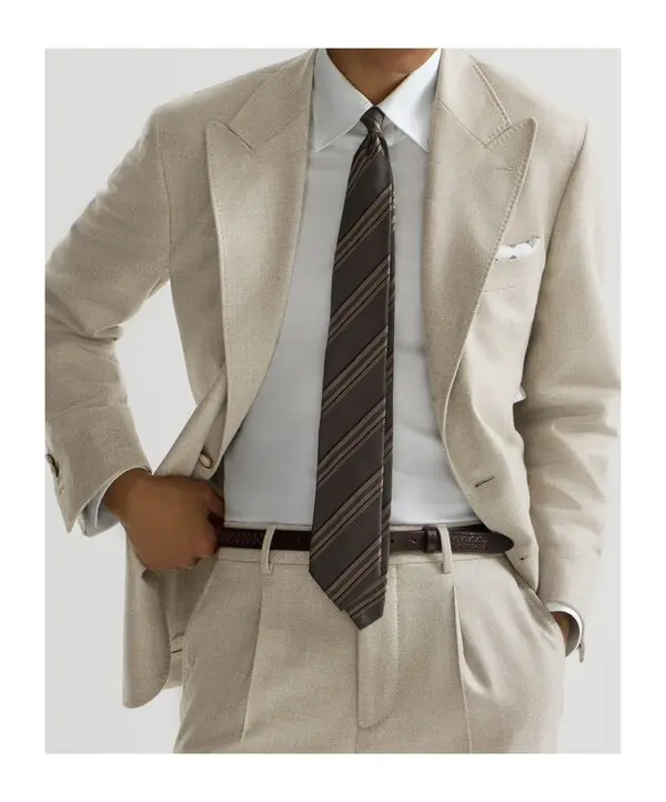Brunello Cucinelli Mouliné Virgin Wool Twill Deconstructed Blazer With Large Peak Lapels