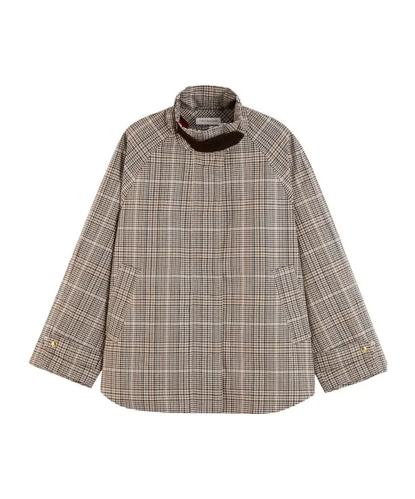Tommy Hilfiger Plaid Stand-collar Short Jacket With Suede Trim