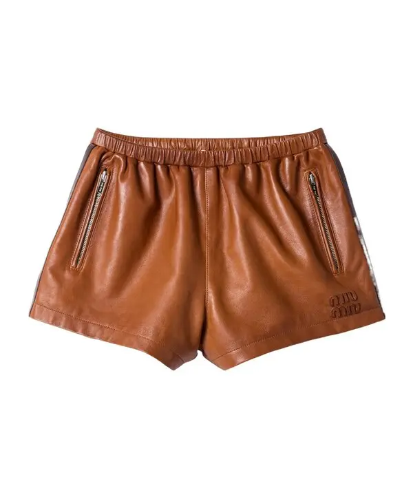 Miu Miu Nappa Leather Shorts - Brown