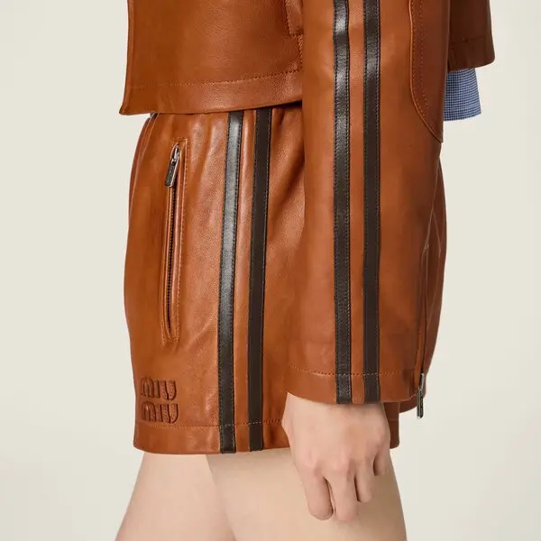 Miu Miu Nappa Leather Shorts - Brown