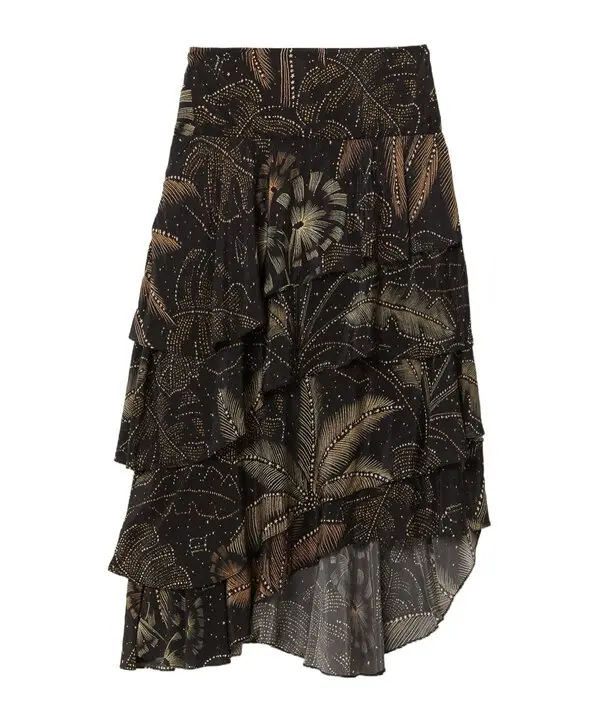 Farm Rio Foliage Tiered Printed Midi Skirt