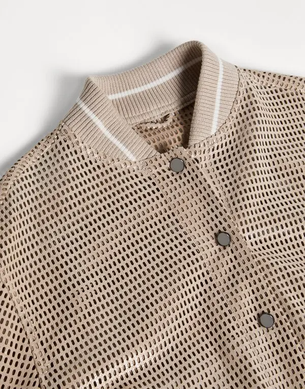 Brunello Cucinelli Perforated Leather Bomber Jacket