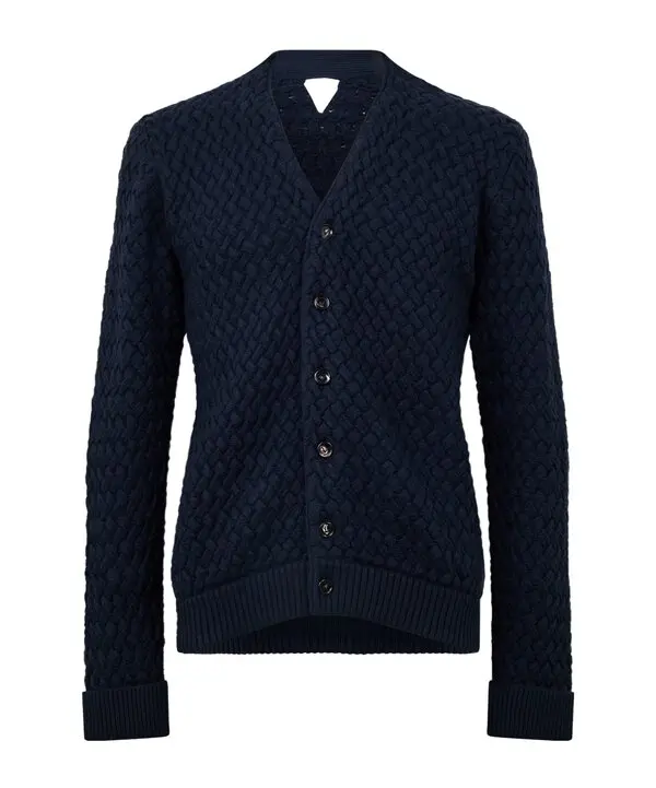 Bottega Veneta Navy V-neck Cable Knit Cardigan
