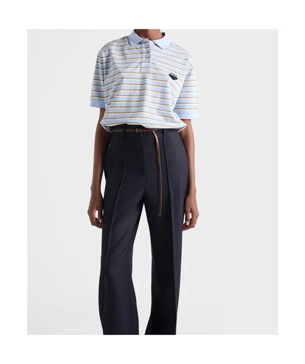 Prada Cropped Striped Piqué Polo Shirt