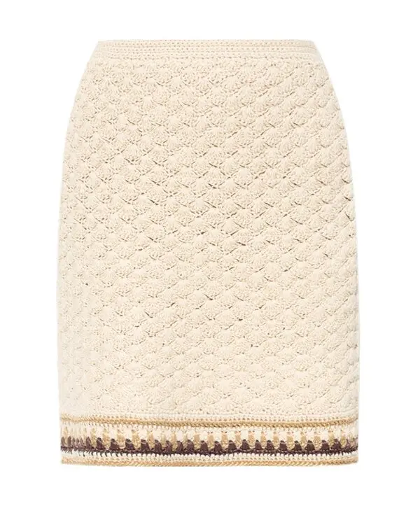 Tory Burch High-waisted Knitted Skirt With Embroidered Hem
