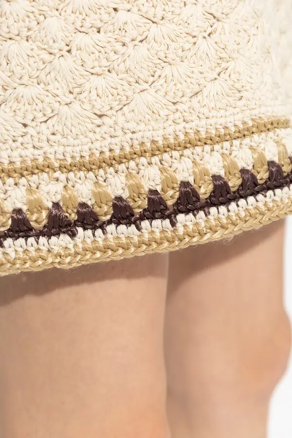 Tory Burch High-waisted Knitted Skirt With Embroidered Hem