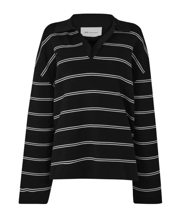 AMI Paris Striped Longsleeve Lapel Top
