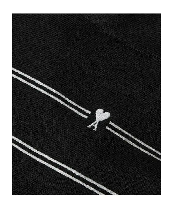 AMI Paris Striped Long Sleeve Polo Top - No