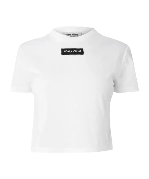 Miu Miu Cropped Shortsleeve Tshirt - White