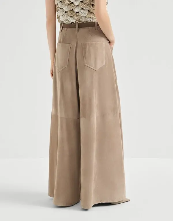 Brunello Cucinelli Suede Monili Detail Wide Leg Trousers