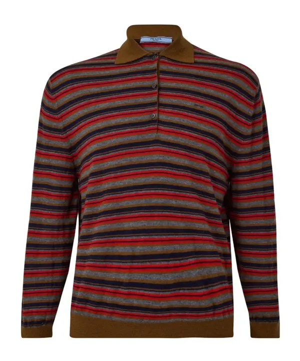 Prada Striped Long Sleeve Polo Knit Sweater