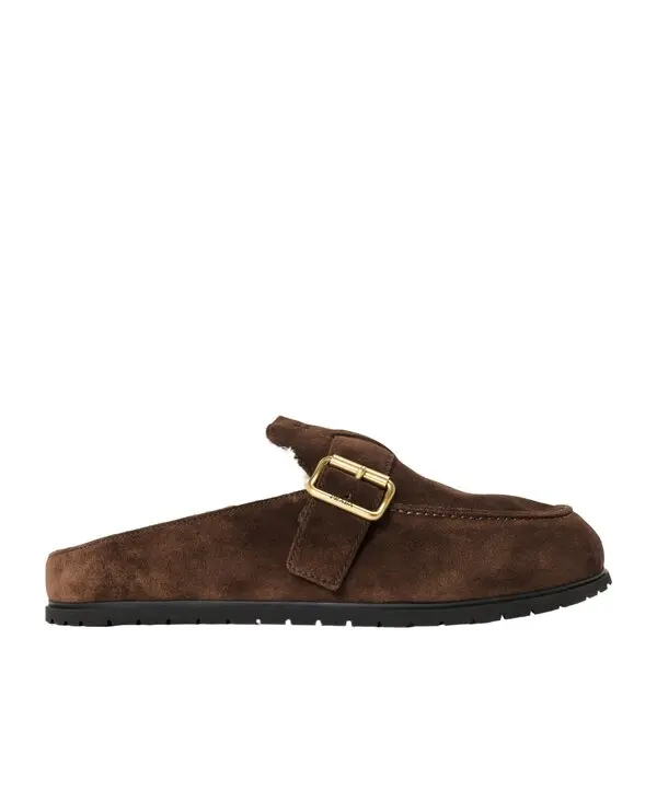 Prada Buckled Suede Mules