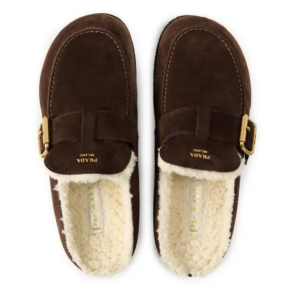 Prada Buckled Suede Mules