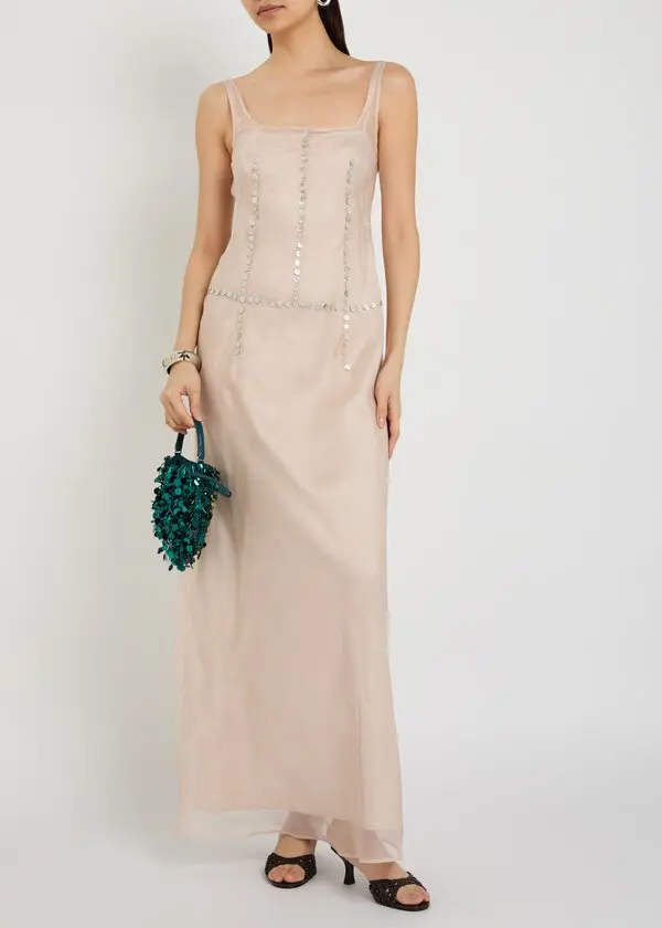 Staud Greta Embellished Silk-chiffon Midi Dress