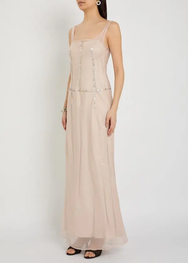 Staud Greta Embellished Silk-chiffon Midi Dress