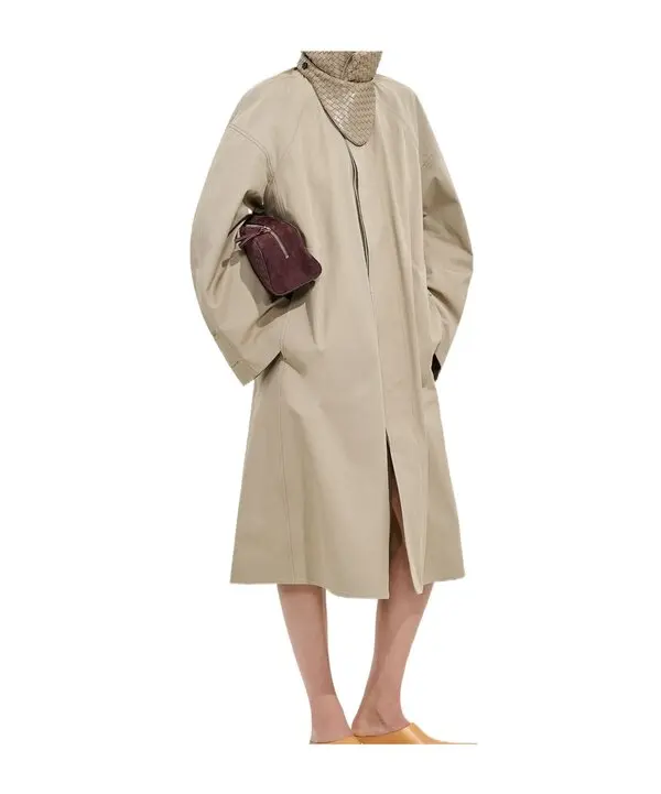 Bottega Veneta Cotton Trench Coat With Intrecciato Leather Collar