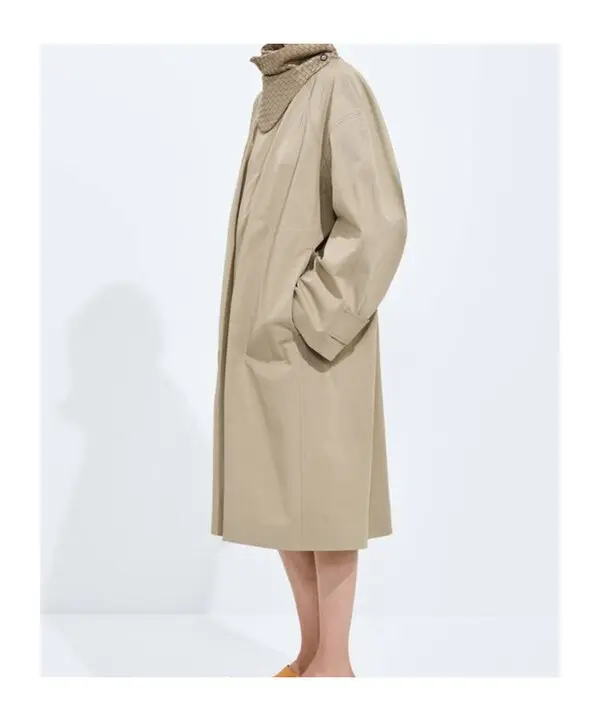 Bottega Veneta Cotton Trench Coat With Intrecciato Leather Collar