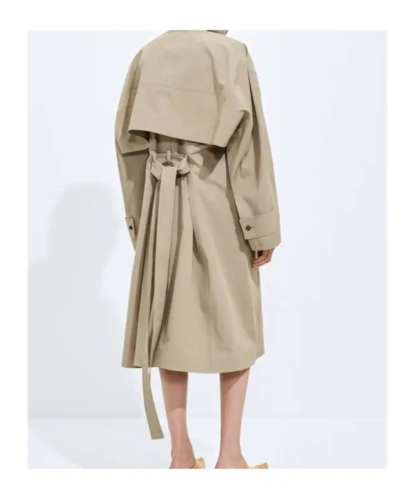 Bottega Veneta Cotton Trench Coat With Intrecciato Leather Collar