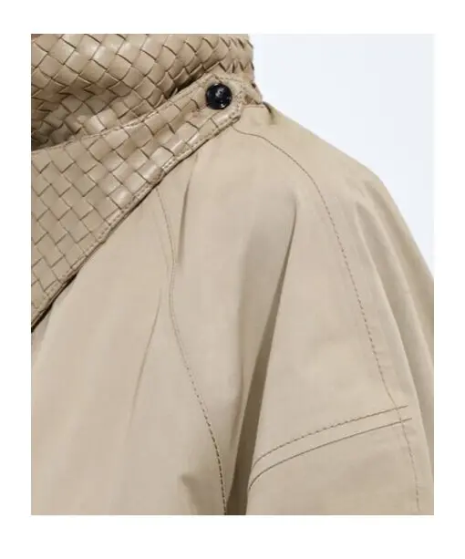 Bottega Veneta Cotton Trench Coat With Intrecciato Leather Collar