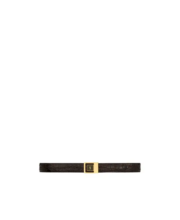 Saint Laurent Crocodile-embossed Leather Belt With Square Buckle