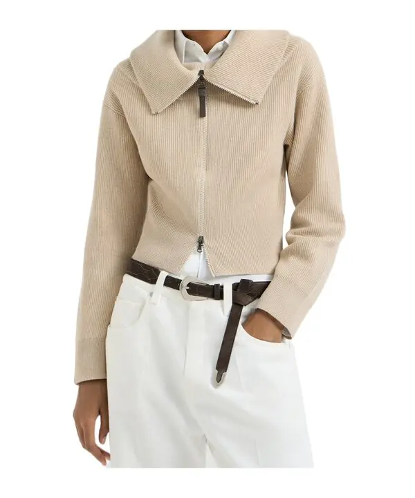 Brunello Cucinelli Cashmere English Rib Knit Cardigan