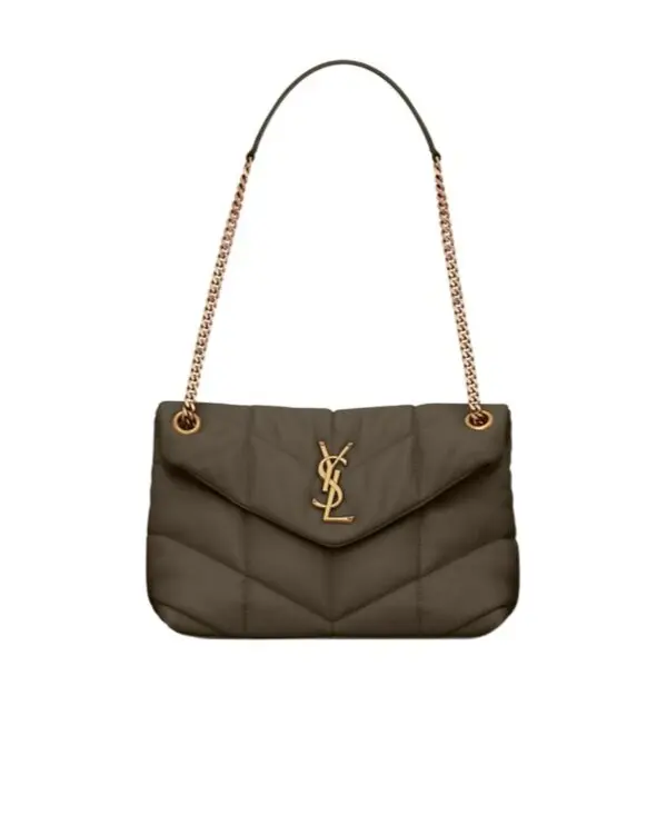 Saint Laurent Puffer Shoulder Bag With Logo Plaque - Brown