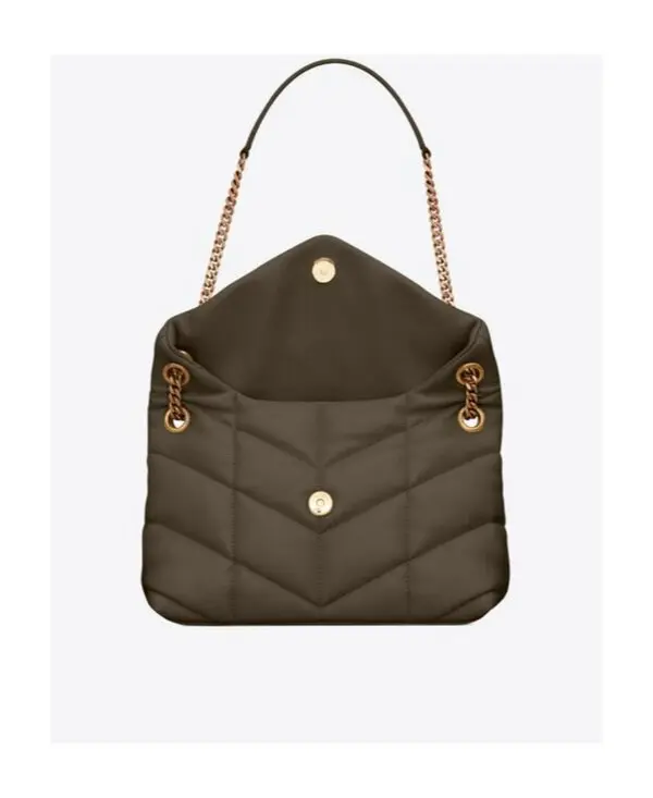 Saint Laurent Puffer Shoulder Bag With Logo Plaque - Brown