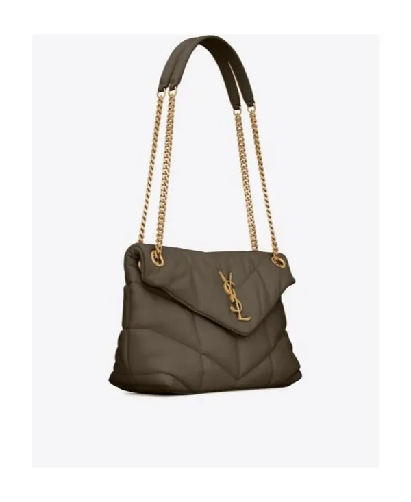 Saint Laurent Puffer Shoulder Bag With Logo Plaque - Brown