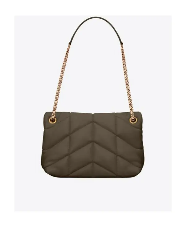 Saint Laurent Puffer Shoulder Bag With Logo Plaque - Brown