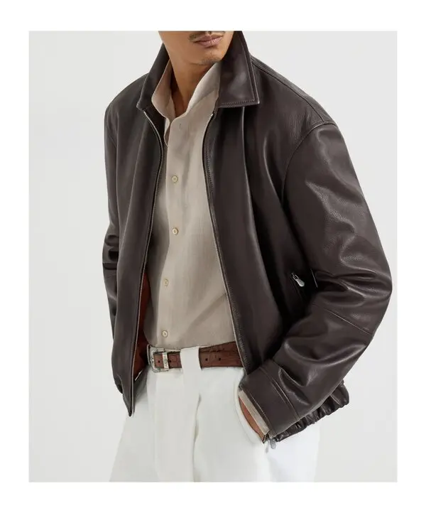 Brunello Cucinelli Leather Bomber Jacket