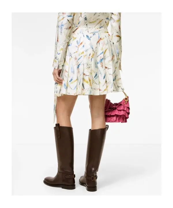 Burberry Pleated Feather-print Silk Mini Skirt