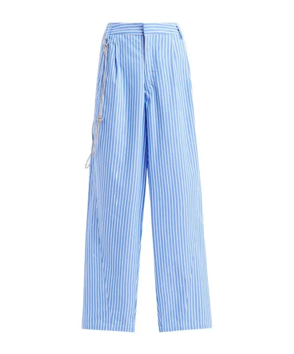 Essentiel Antwerp Striped Tapered Trousers With Chain Detail - Blue/white