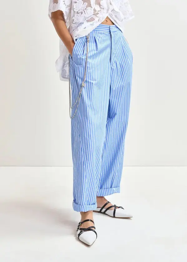 Essentiel Antwerp Striped Tapered Trousers With Chain Detail