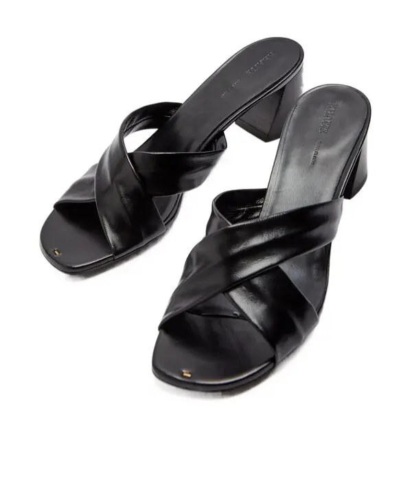 Khaite Leather Crossover Block Heel Mules - Black