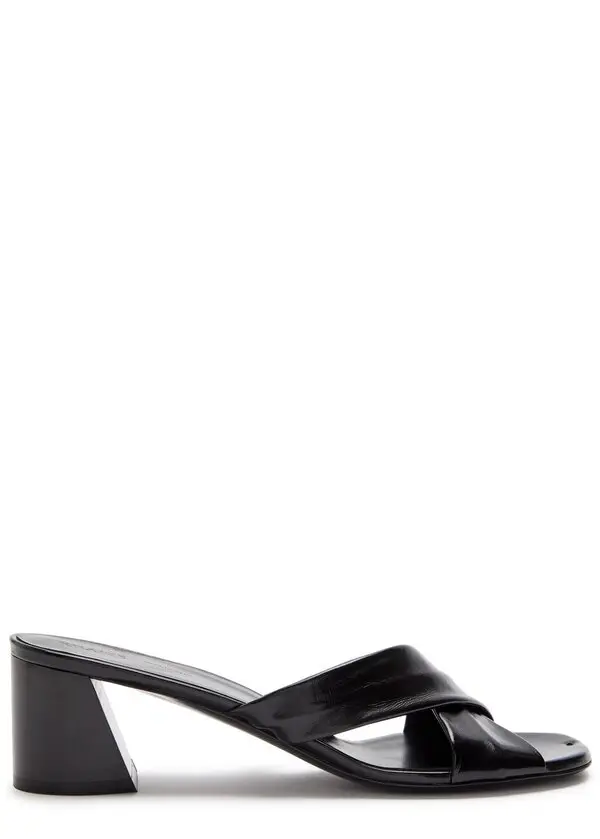 Khaite Leather Crossover Block Heel Mules - Black