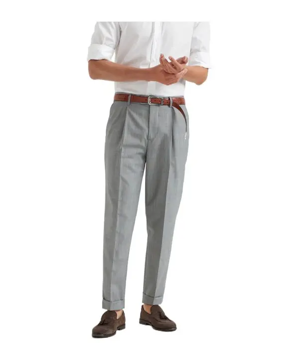 Brunello Cucinelli Tailored Wool Trousers With Pleated Hem