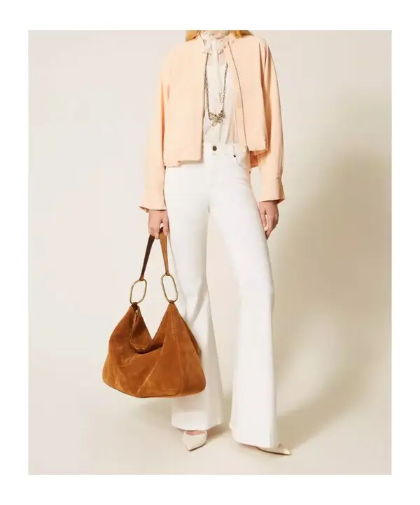 TWINSET Zip Front Bomber Jacket - Nude