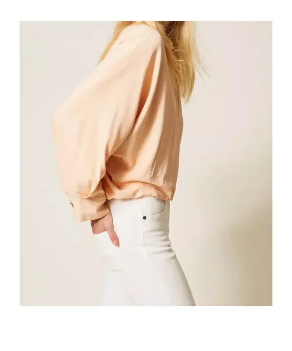 TWINSET Zip Front Bomber Jacket - Nude