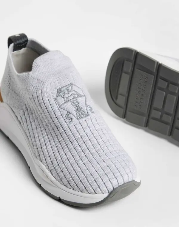 Brunello Cucinelli Ribbed Knit Slip-on Sneakers With Heraldic Logo