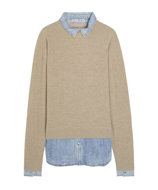 Acne Studios Layered Denim And Wool Jumper - Nude
