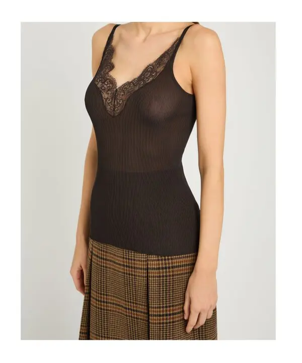 Saint Laurent Lace-trim Ribbed Silk Tank Top