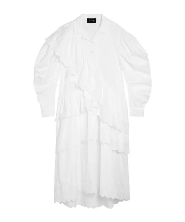 Simone Rocha Ruffled Cotton Midi Shirt Dress - White